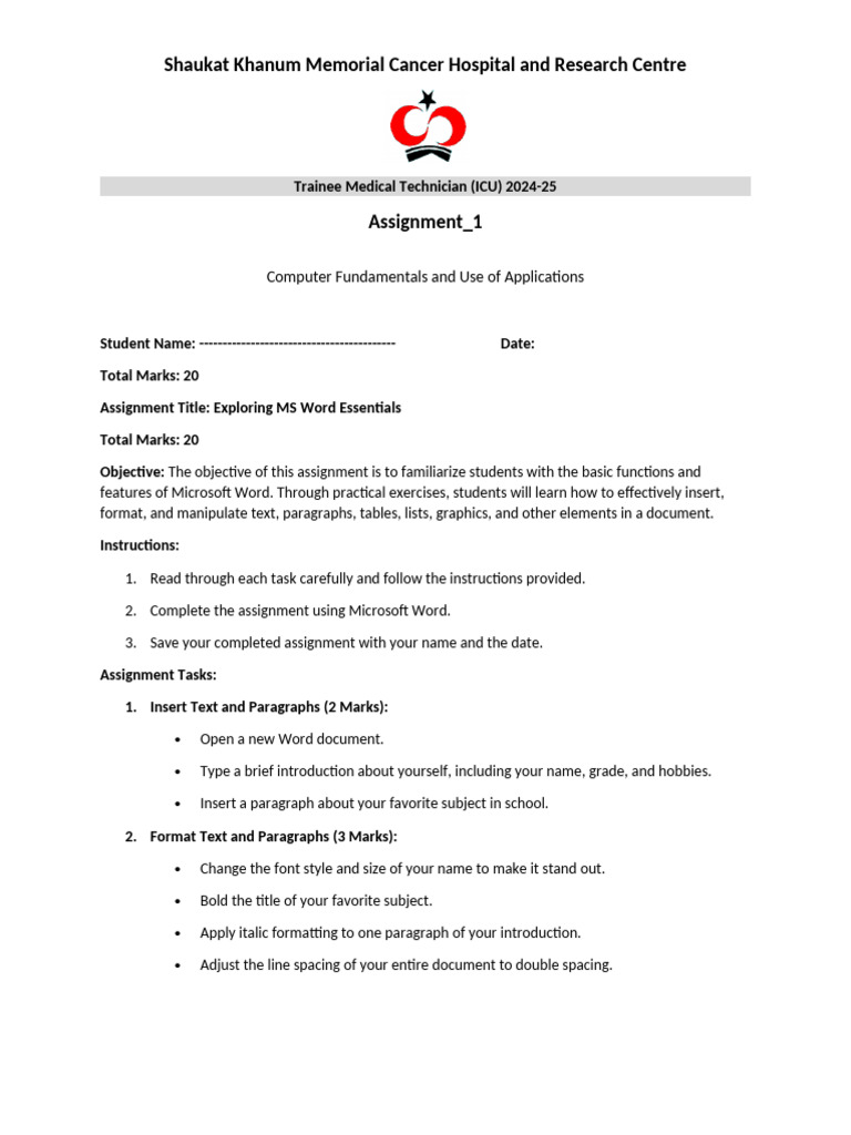 Assignment 1 (Icu Tech) | PDF | Microsoft Word | Paragraph