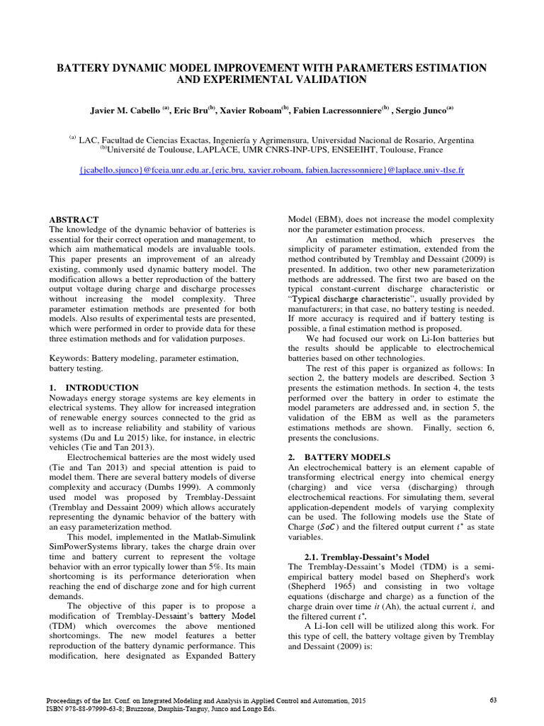 Battery Dynamic Model Improvement With P | PDF | Equations ...