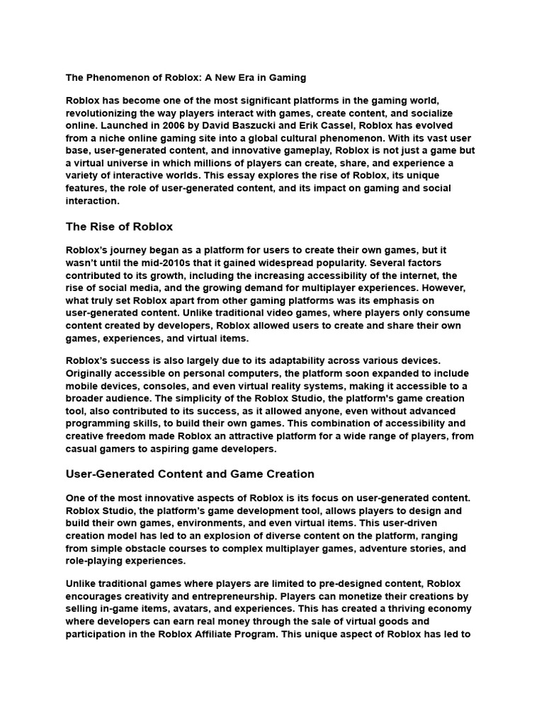 Roblox: Revolutionizing Game Creation | PDF | Video Games