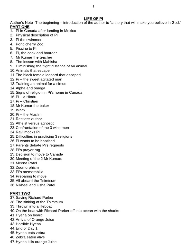LIFE OF PI - Learner Notes | PDF | Pi