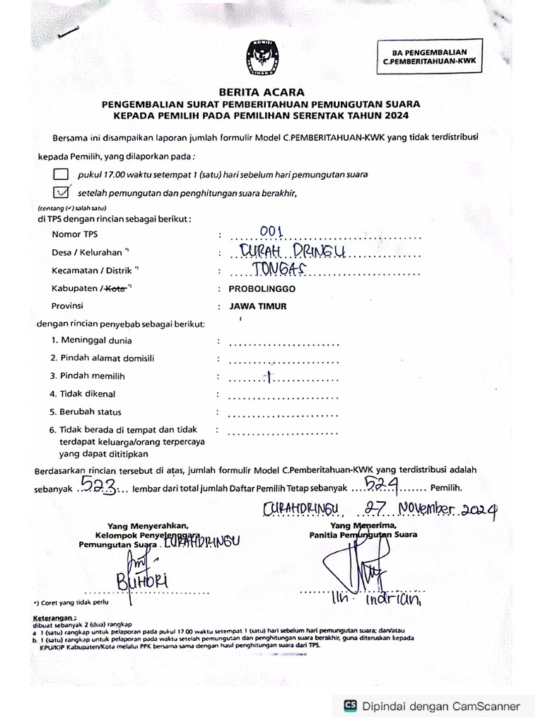 tps 01 no 14 BA PENGEMBALIAN C PMBERITAHUAN TPS 002 | PDF