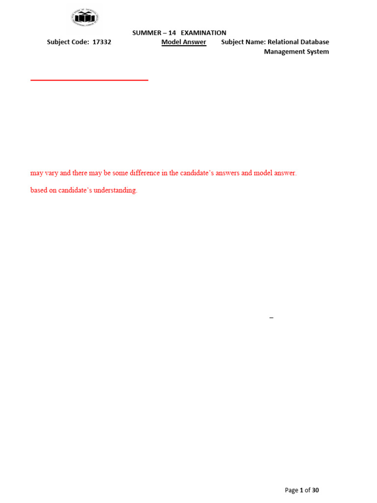 2014 Summer Model Answer Paper | PDF | Databases | Pl/Sql