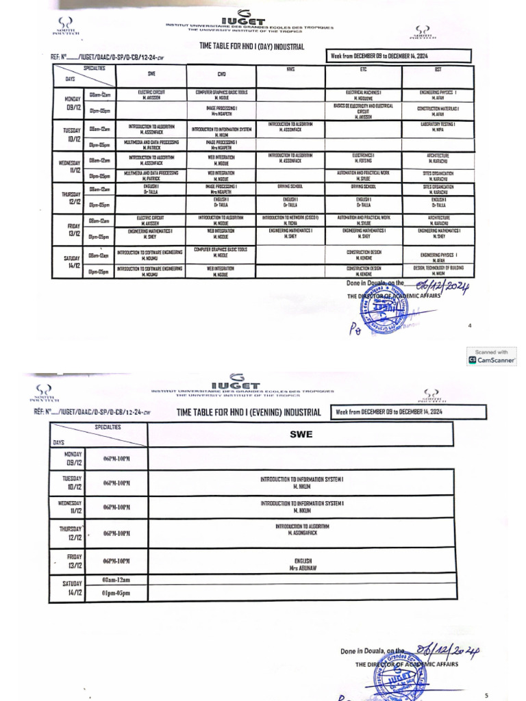 Time Table For HND I (Day and Evening) I | PDF