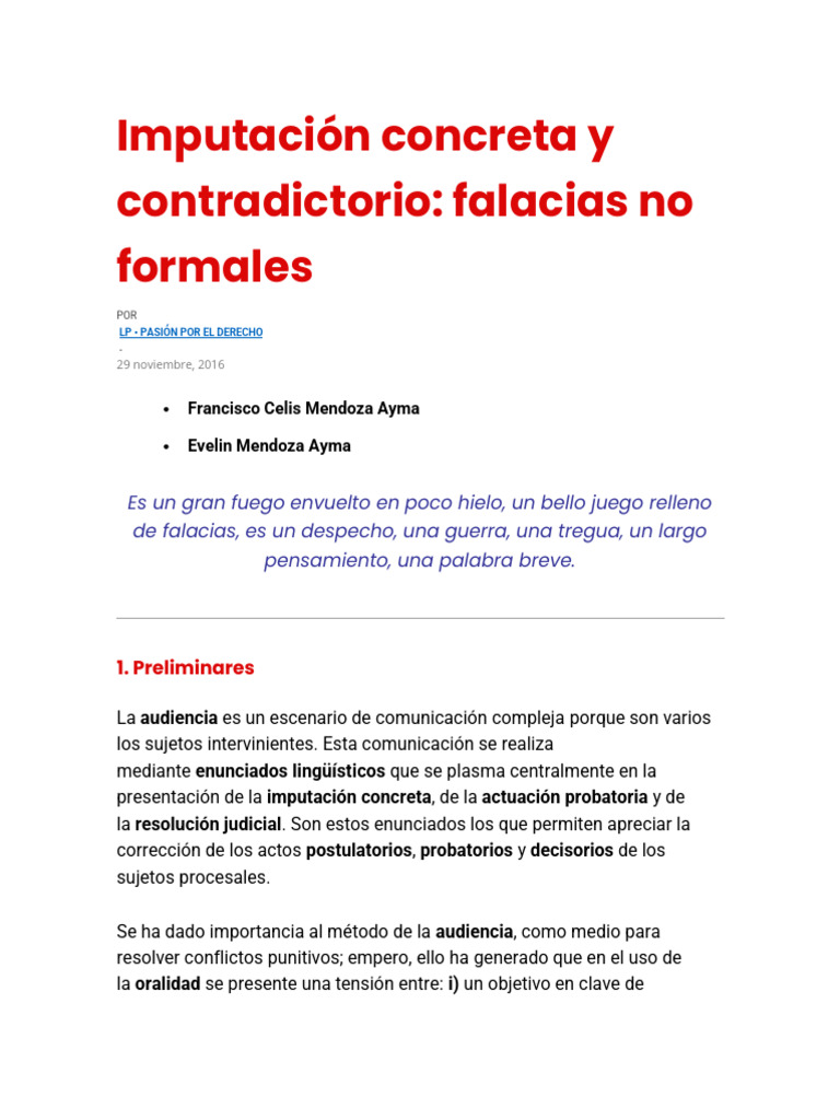 10 imputacion concreta y contradictorio falacias no formales | PDF ...
