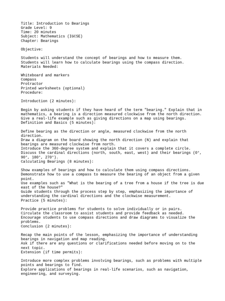 Bearings - Lesson Plan | PDF | Compass | Lesson Plan