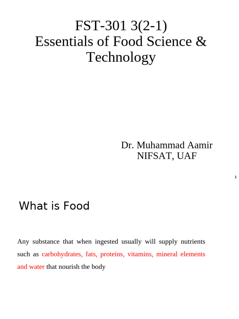 Lecture-1 Introduction To Food Science and Technology | PDF