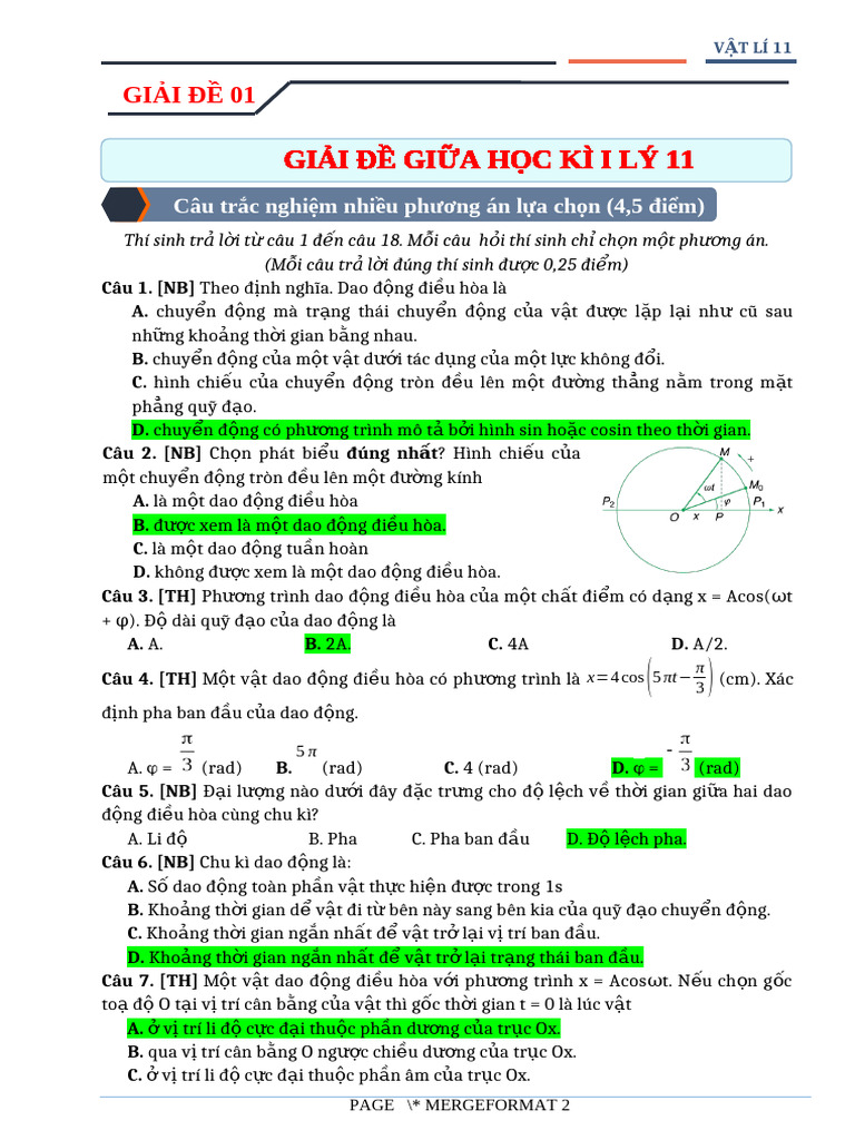 L11 GIẢI ĐỀ 1 ĐẾN 5 GK1 LÝ 11 | PDF