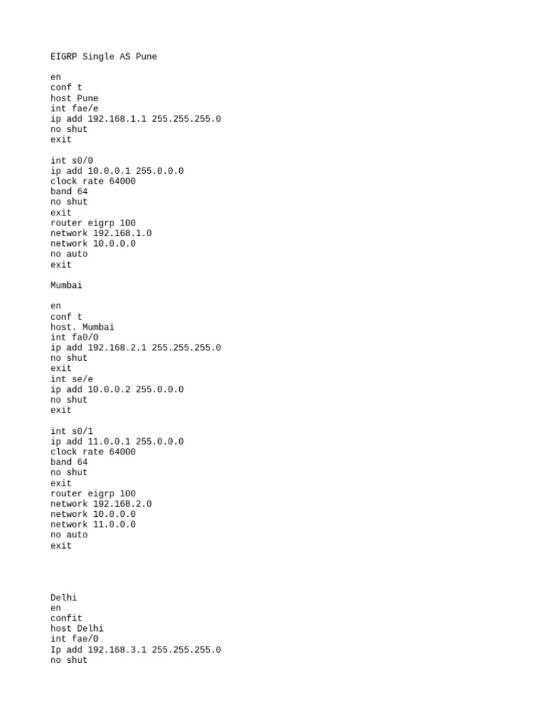 EIGRP Single AS Pune | PDF