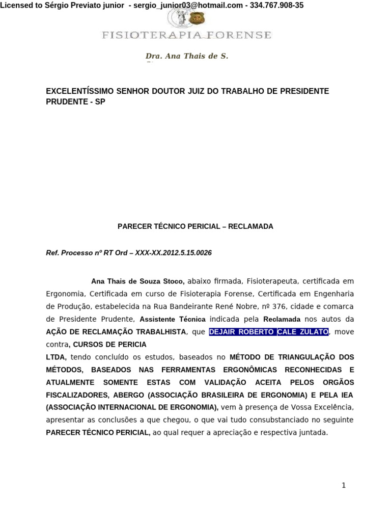 Anexo Vi - Parecer T Cnico Pericial Reclamada Assistente T Cnico | PDF | Pesquisa qualitativa ...