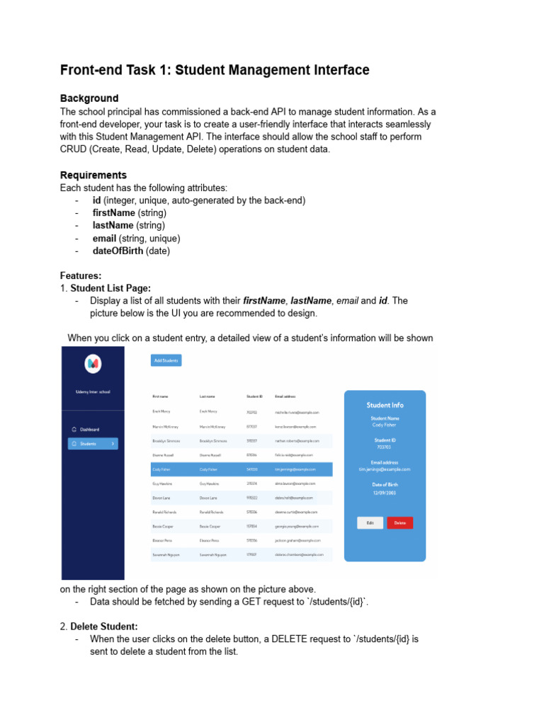 Front-End Task 1 - Student Management Interface PDF | PDF | Java Script ...