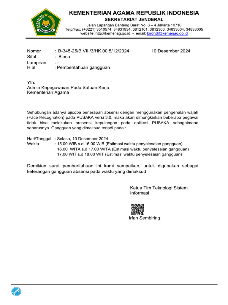 Surat Keterangan Absen Error (10122024) - Sore - lJwCoZ | PDF