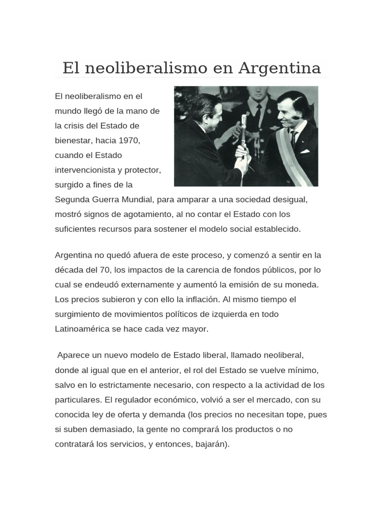 Neoliberalismo en Argentina: Impactos y Crisis | PDF | Neoliberalismo ...