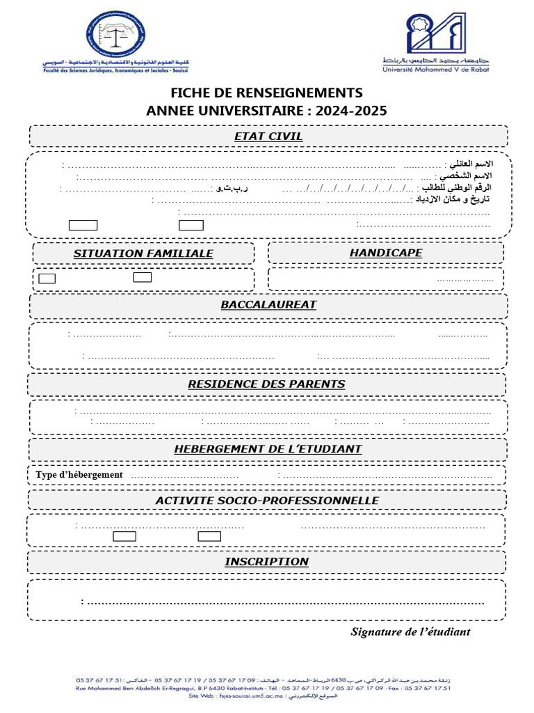 Fiche de Renseignements 2024-2025 | PDF