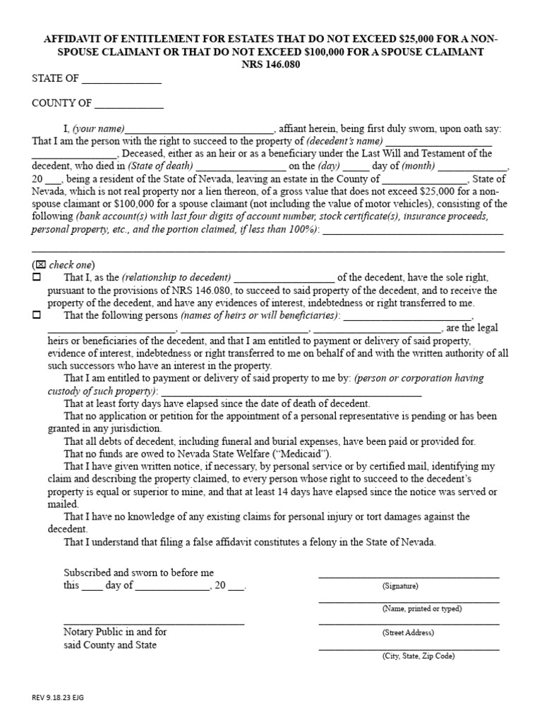Probate - Affidavit of Entitlement | PDF | Affidavit | Will And Testament