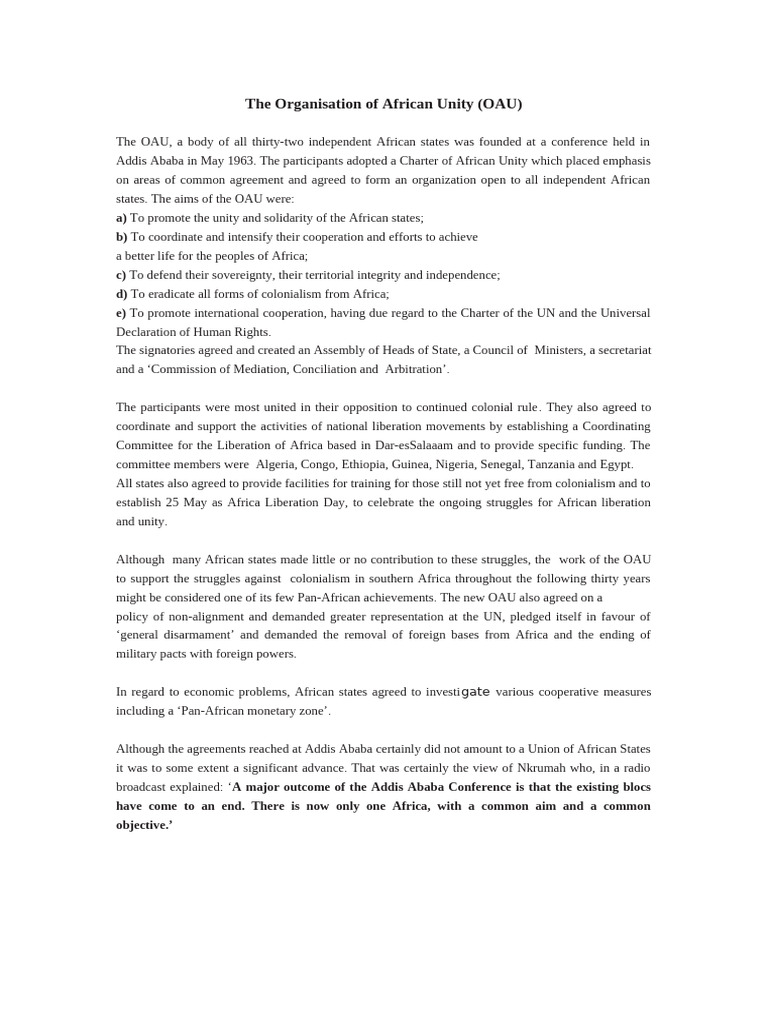 Achievements of the Organisation of African Unity | PDF | Pan ...
