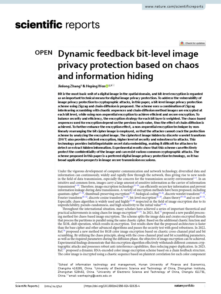 Dynamic Feedback Bit Level Image Privacy Protection Based On Chaos and ...