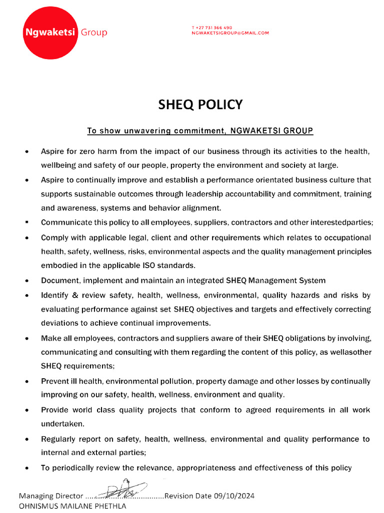 Sheq Policy Obuhle 2 | PDF