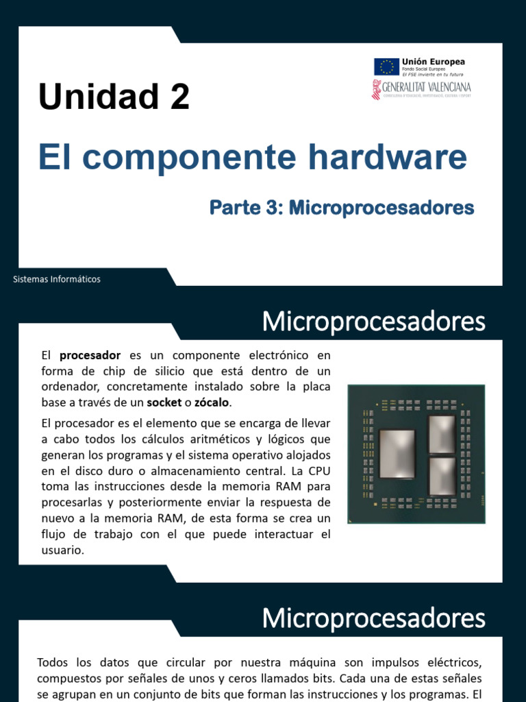 Presentación UD2 3 Microprocesadores | PDF | Microprocesador | Unidad Central de procesamiento