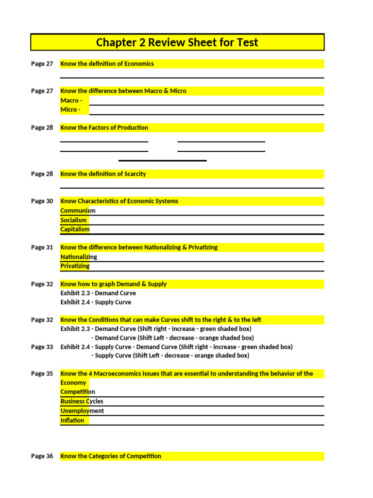 Chapter 2 Review Sheet | PDF