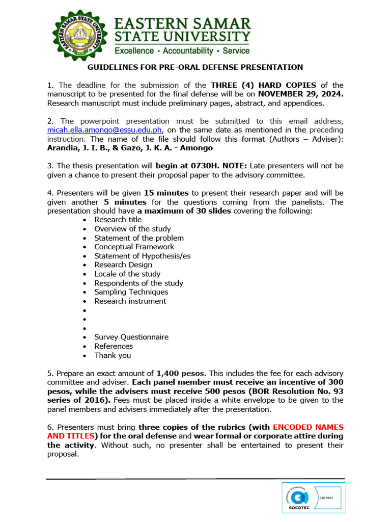 Guidelines For Oral Defense | PDF