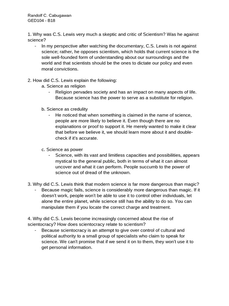 Cabugawan - R GED104 B18 DocumentaryAnalysis | PDF | Science