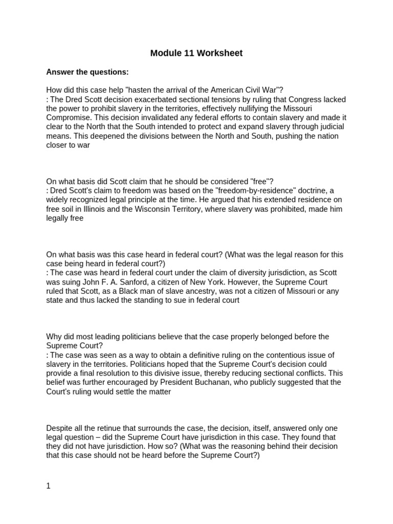 Module11 Worksheet | PDF | Roger B. Taney | The United States