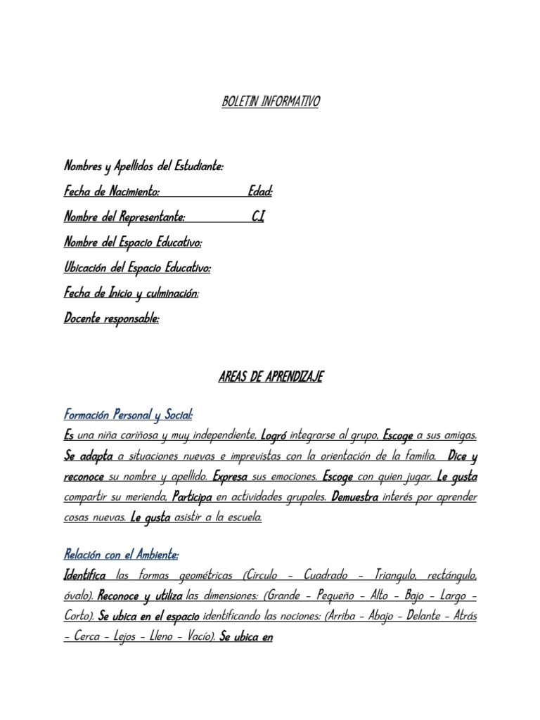 Moidelo Boletin Informativo Preescolar | PDF