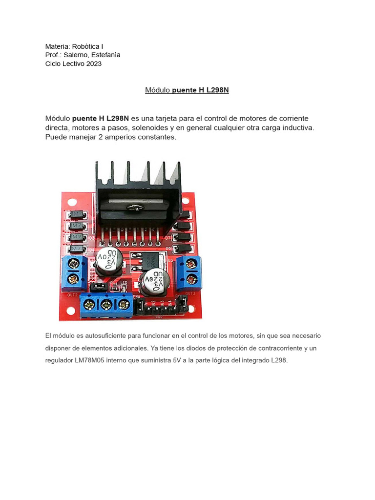 Control de Motores con L298N | PDF | Arduino | Corriente eléctrica