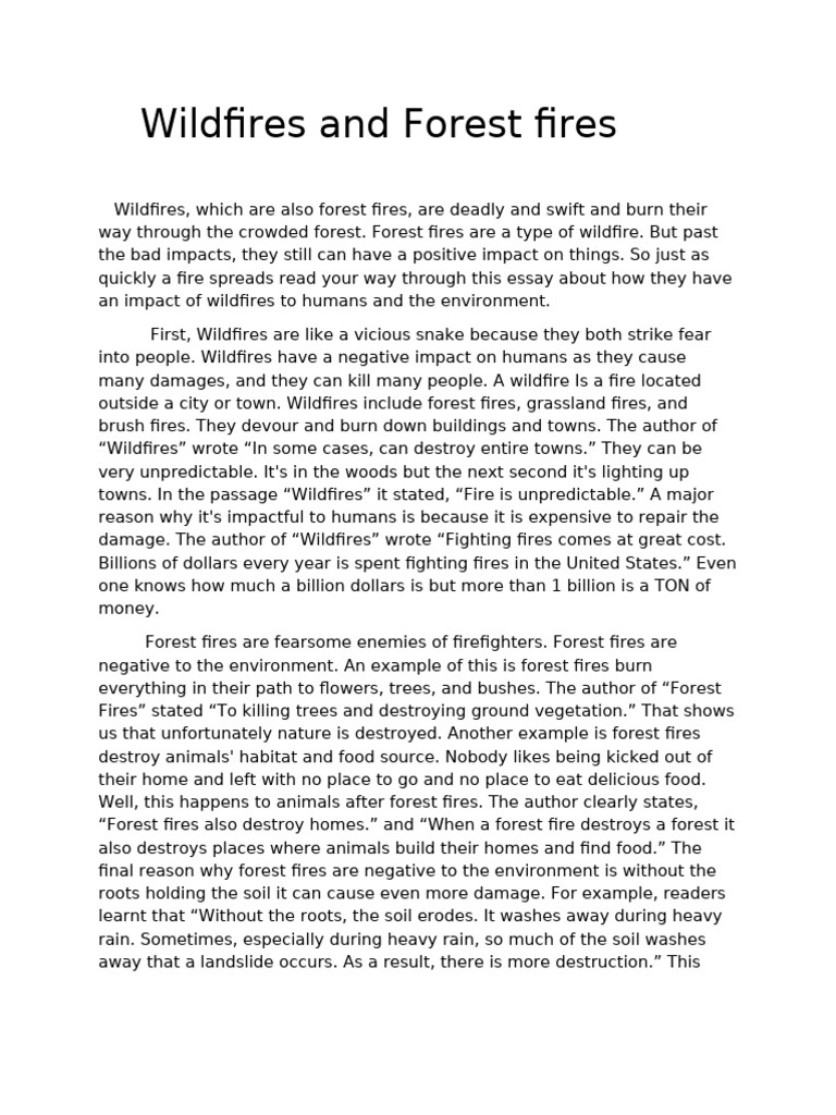 Wildfires and Forest Fires Essay | PDF | Wildfire | Forests