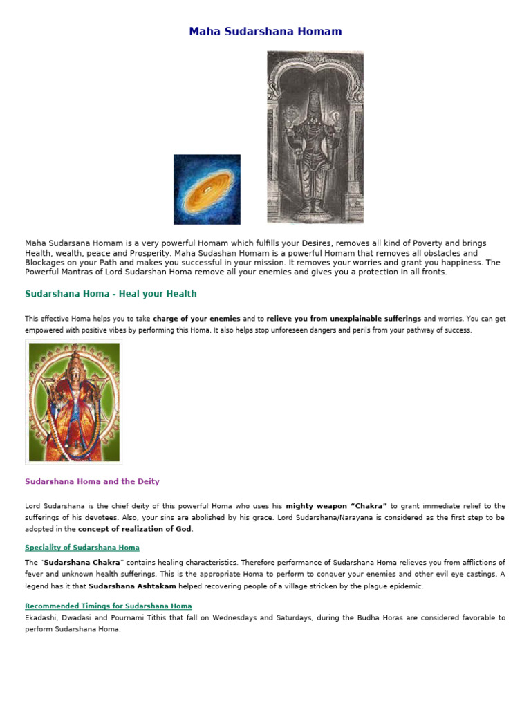 "Maha Sudarshana Homam Benefits" | PDF
