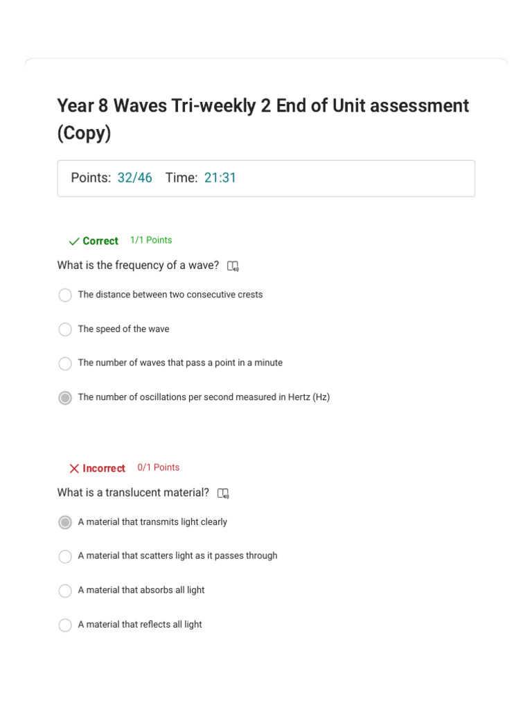 Year 8 Waves Tri-Weekly 2 End of Unit Assessment (Copy) | PDF | Light | Waves
