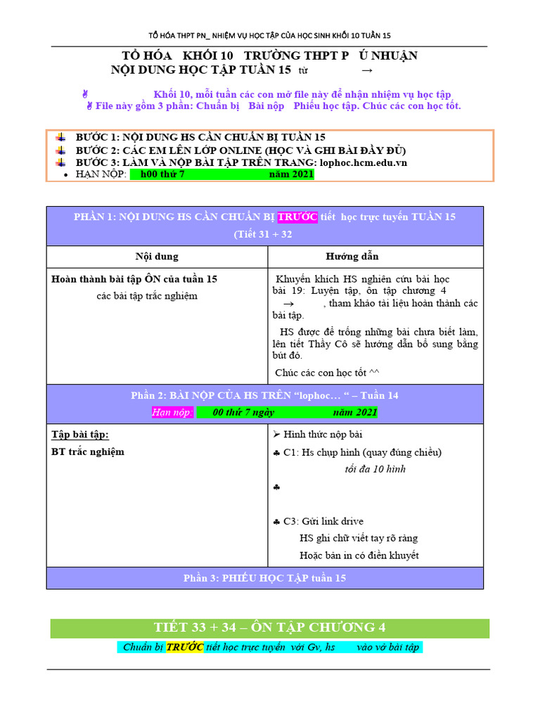 k10. Nội Dung Học Tập Tuần 15- Hs Có Hd | PDF