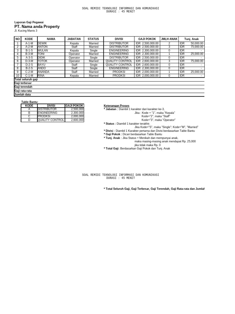 Jawaban Soal Latihan Praktek Excel | PDF