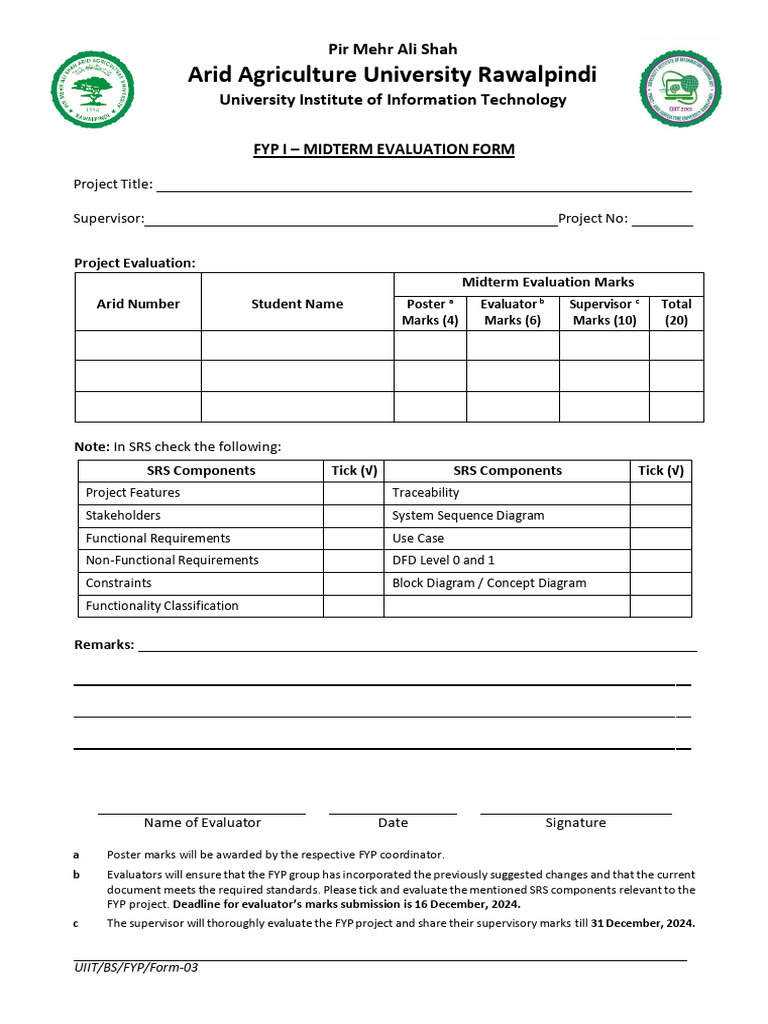 3. FYP-1 Midterm Evaluation Form | PDF