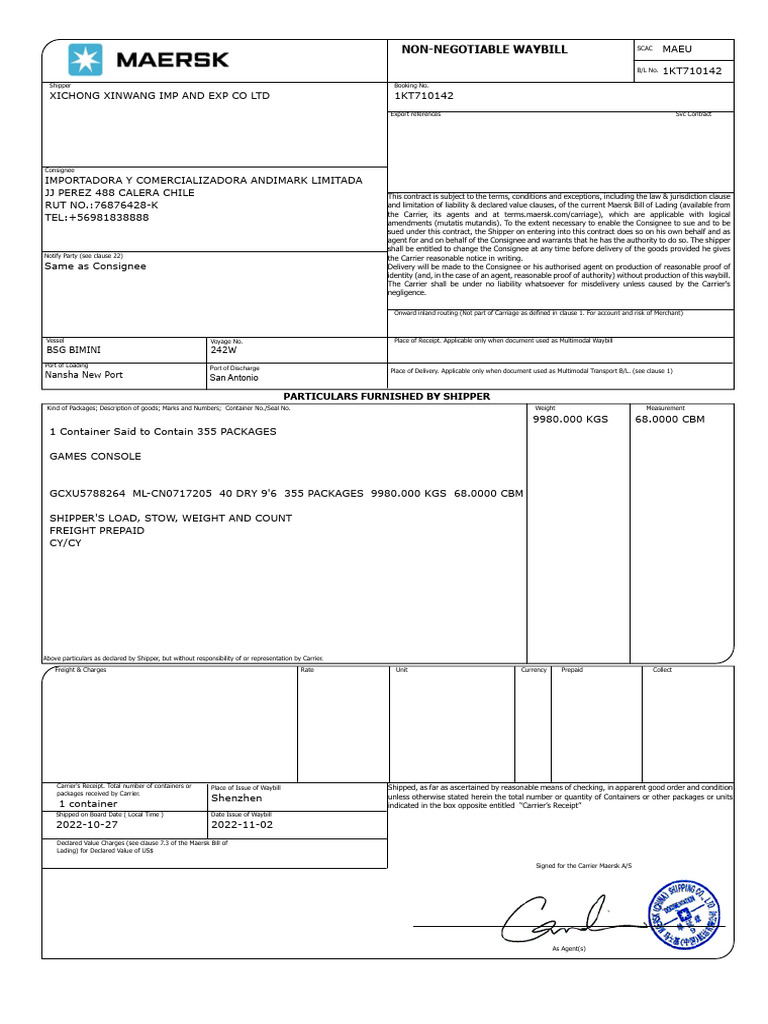 MAERSK- | PDF | Bill Of Lading | Consignee