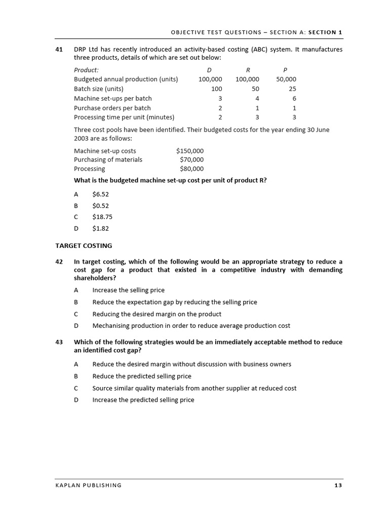 Target Costing - Kaplan MCQs Q | PDF | Power Station | Wind Power