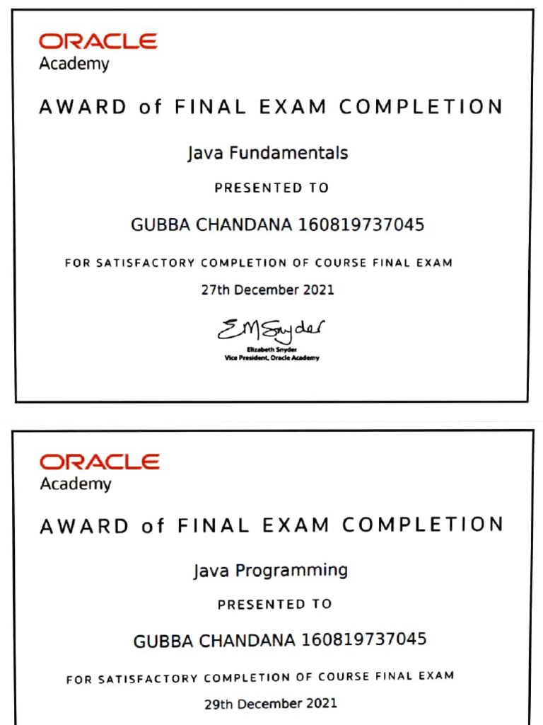 045 Oracle Certificate | PDF