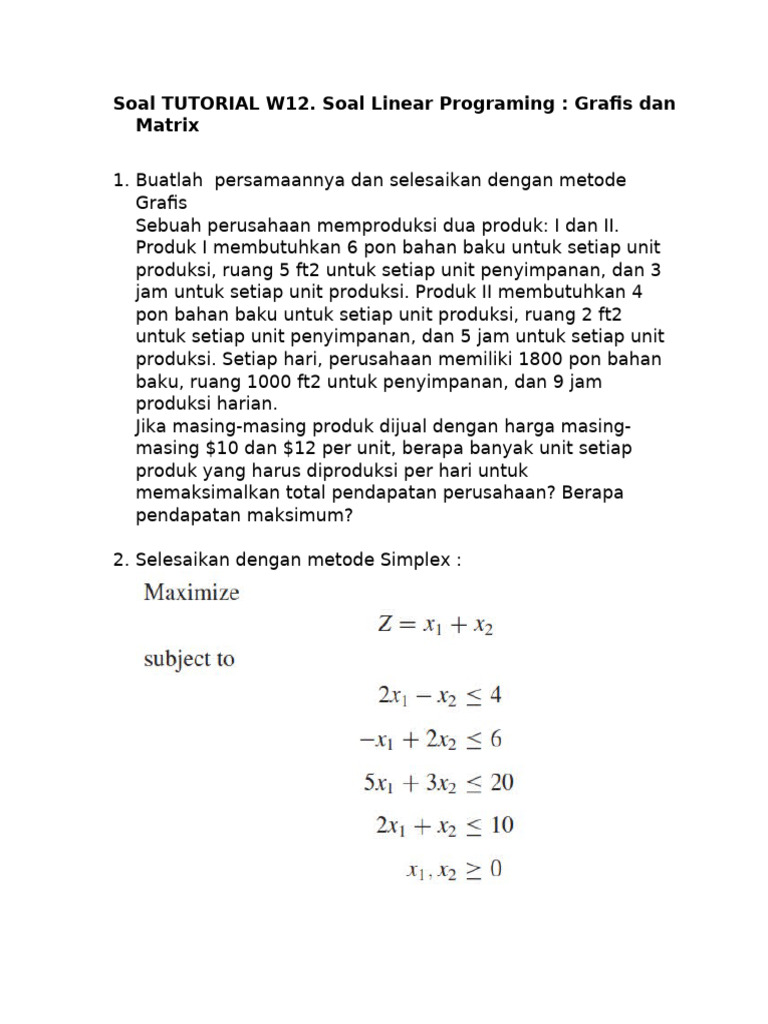 Soal Linear Programing grafis | PDF Soal Linear Programing grafis | PDF