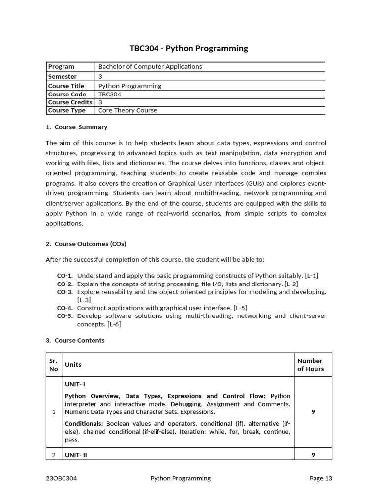BCA_3rd Sem_TBC304_Python Programming_Punitha_updated | PDF | Thread ...