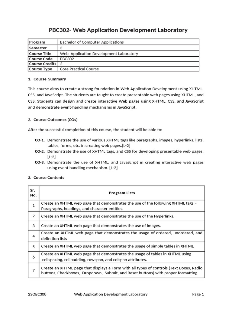 BCA - 3rd - Sem - PBC302 - Web Application Development Laboratory ...