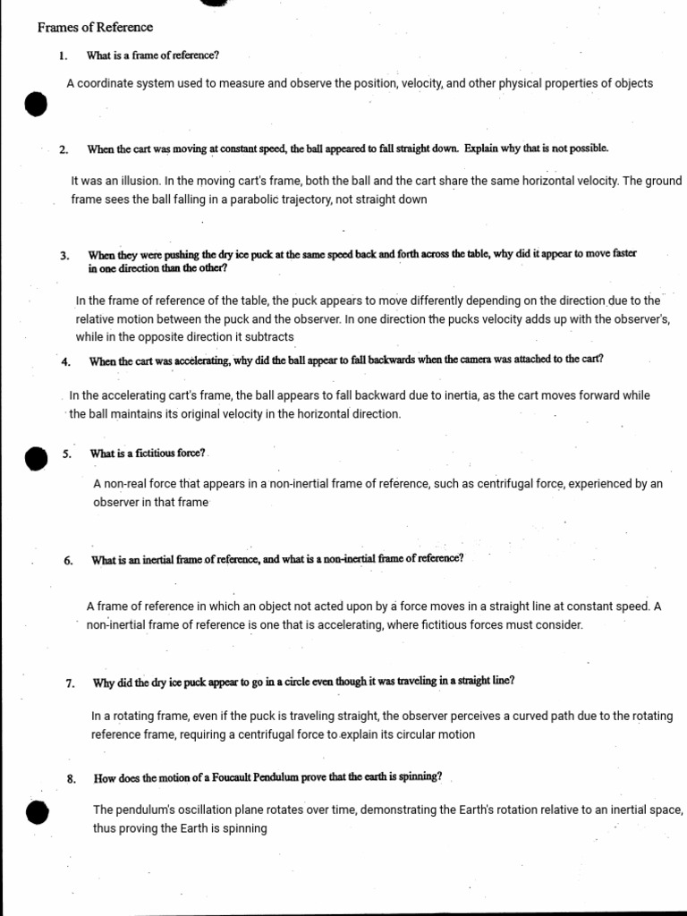Frames of Reference Questions | PDF