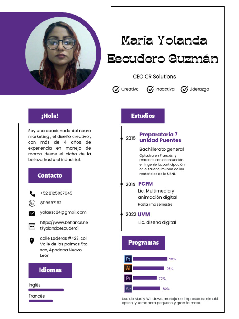 CV Yolanda Escudero | PDF | Marketing | Medios de comunicación en masa