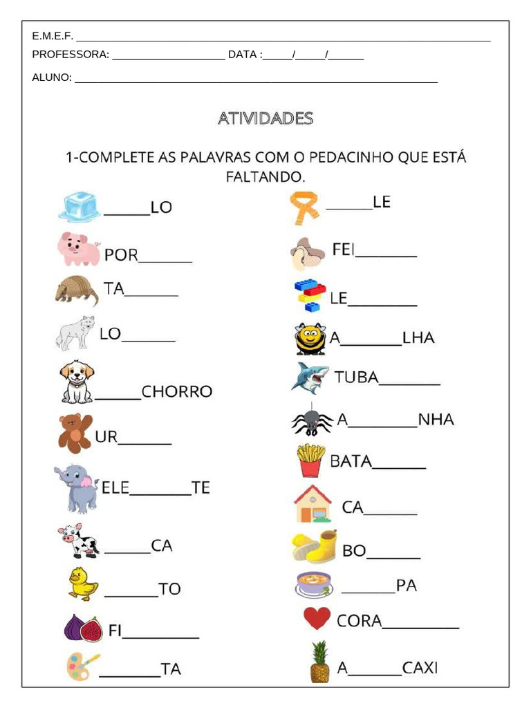 Atividade Complete A Silabas Pdf