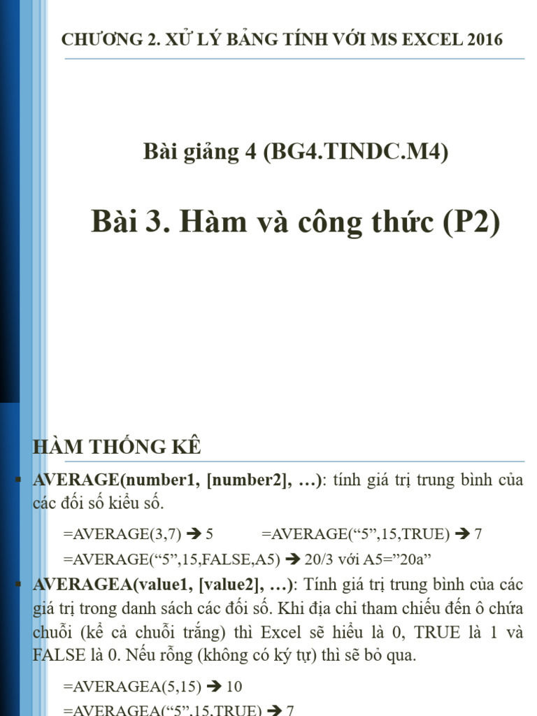 BG 4 - C2 - Xu Ly Bang Tinh Voi Excel4 | PDF