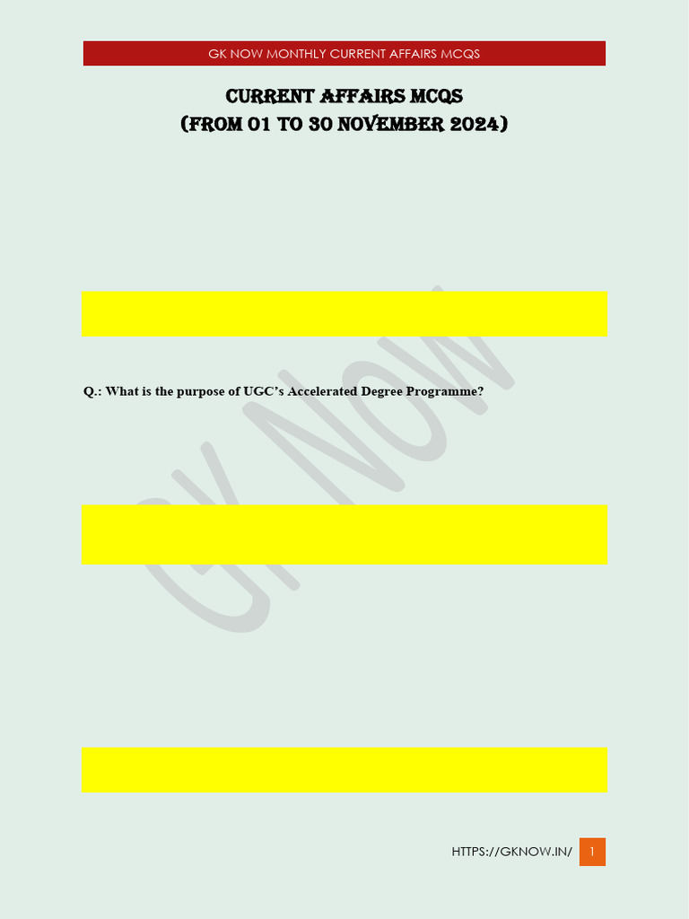 Current Affairs MCQs 1 To 30 Nov 2024 Eng | PDF | Guru Nanak