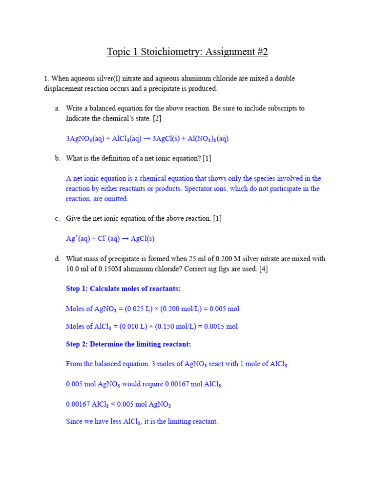 Joanne Jiang - Stoichiometry Assignment 2 | PDF | Stoichiometry ...