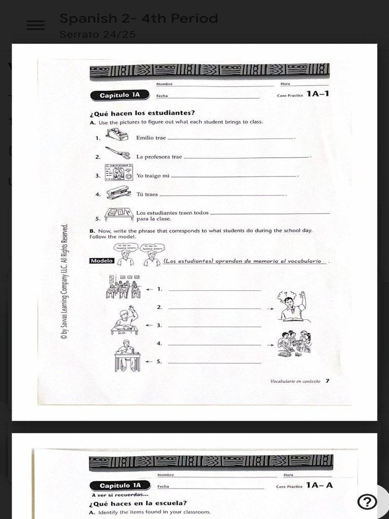 Spanish Vocabulary Review Worksheet | PDF