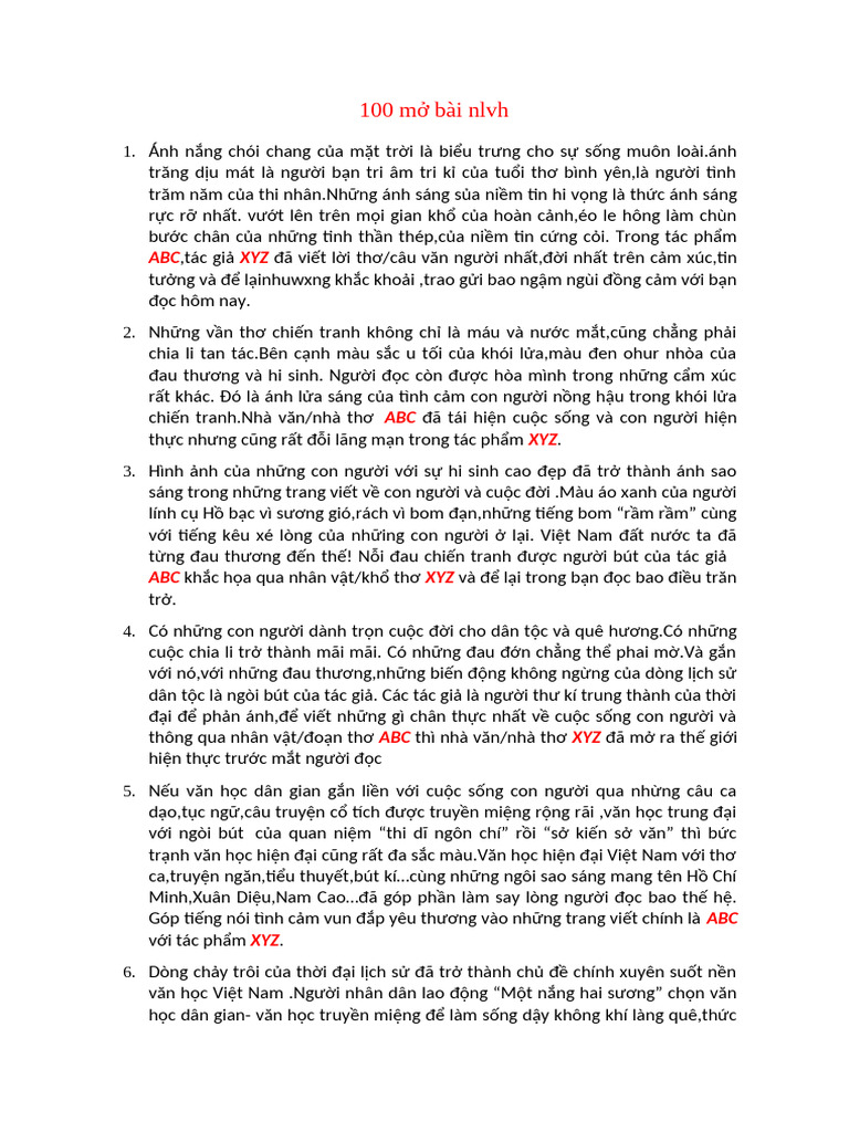 100 M Bài NLVH | PDF