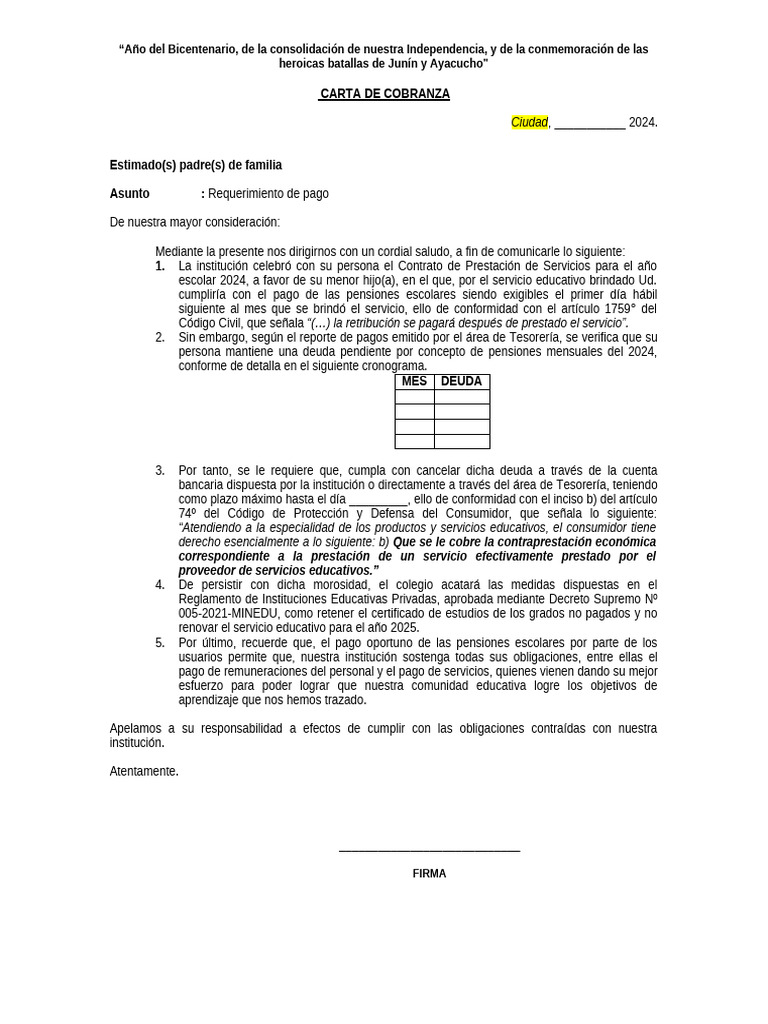 Carta de Cobranza General | PDF