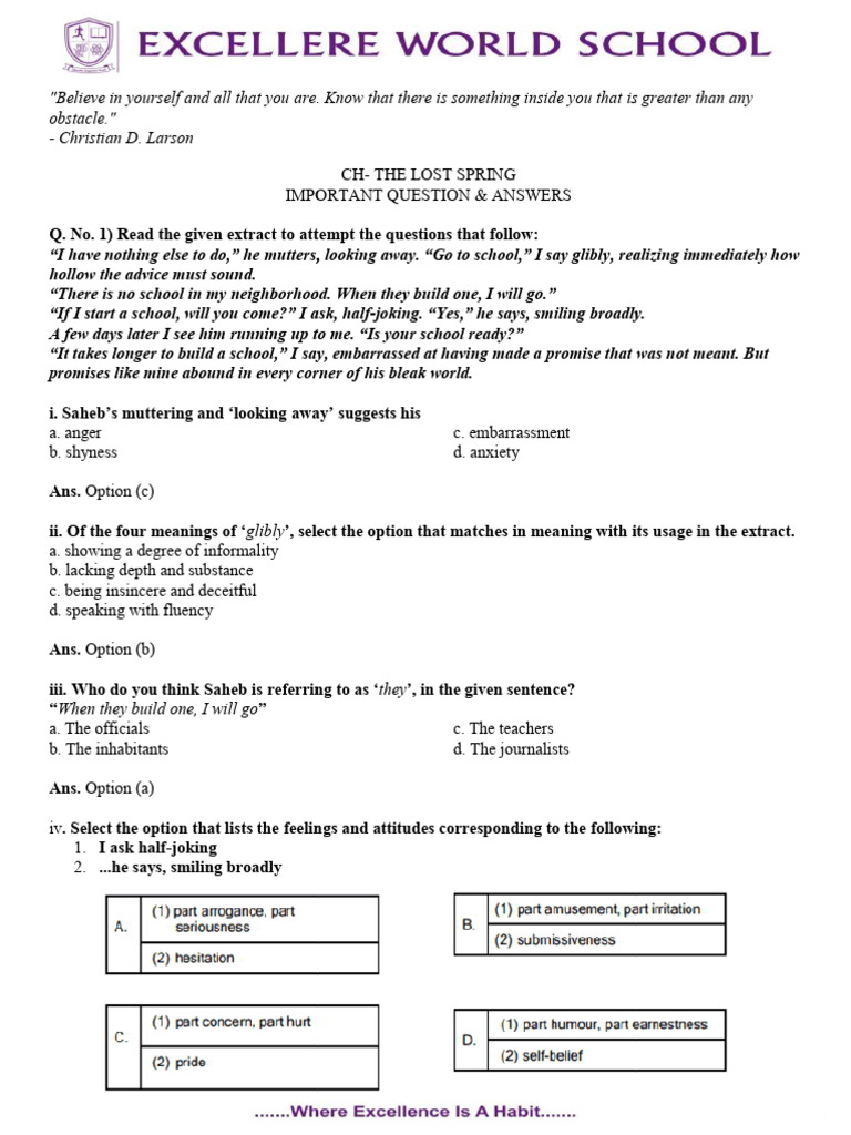 The Lost Spring Important Q's.. | PDF | Empathy | Poverty
